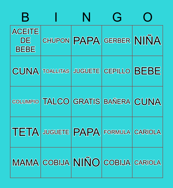 BABYSHOWER Bingo Card