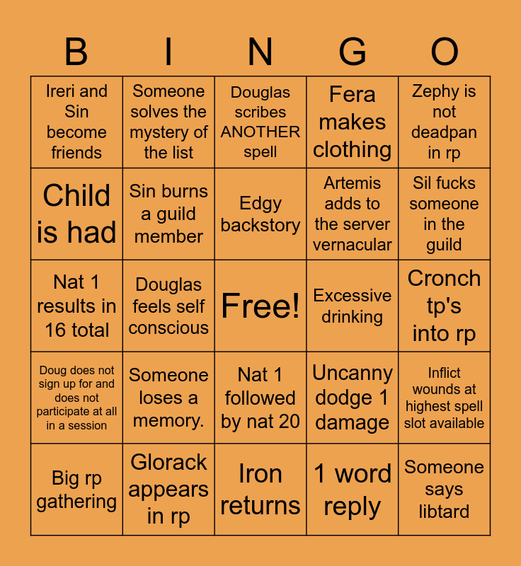 WNG Bingo Card