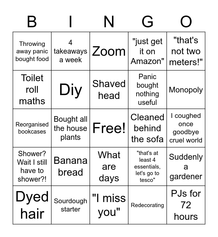 Lockdown Bingo Card