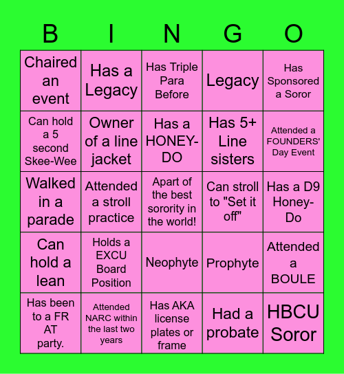 AKA BINGO Card
