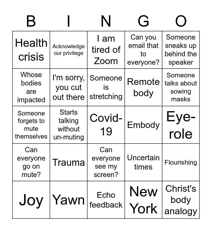 This is my body bingo! Bingo Card