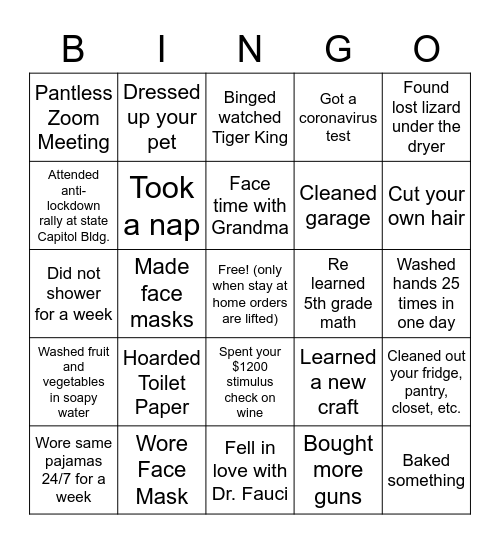 Coronavirus Bingo Card