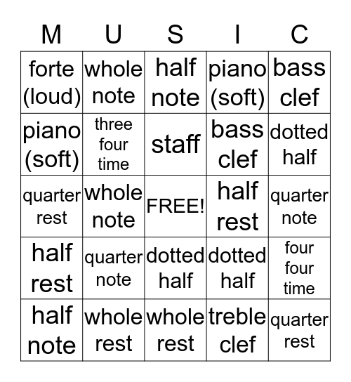 Music Bingo Card