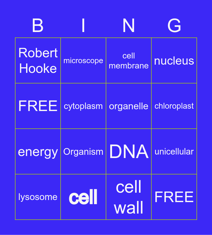 Animal / Plant Cells Bingo Card