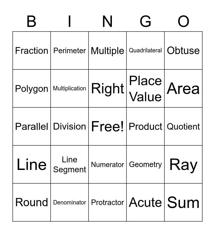 4th Grade Math Vocabulary Bingo Card 4th Grade Math Vocabulary Bingo Card