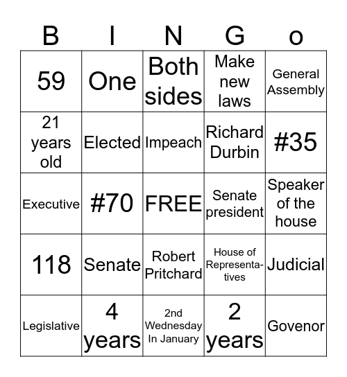 The Legislative Branch Bingo Card
