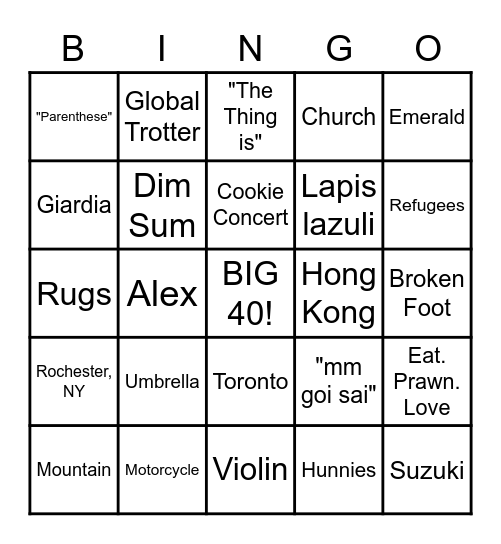 Jen's Happy 40th! Bingo Card