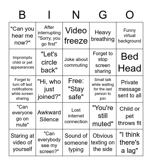 Zoom Bingo Card