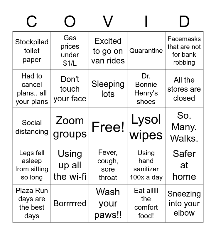 Covid-19 BINGO!!! Bingo Card