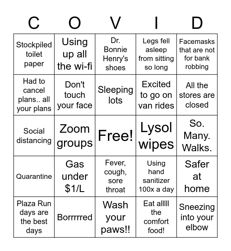 Covid-19 BINGO Card