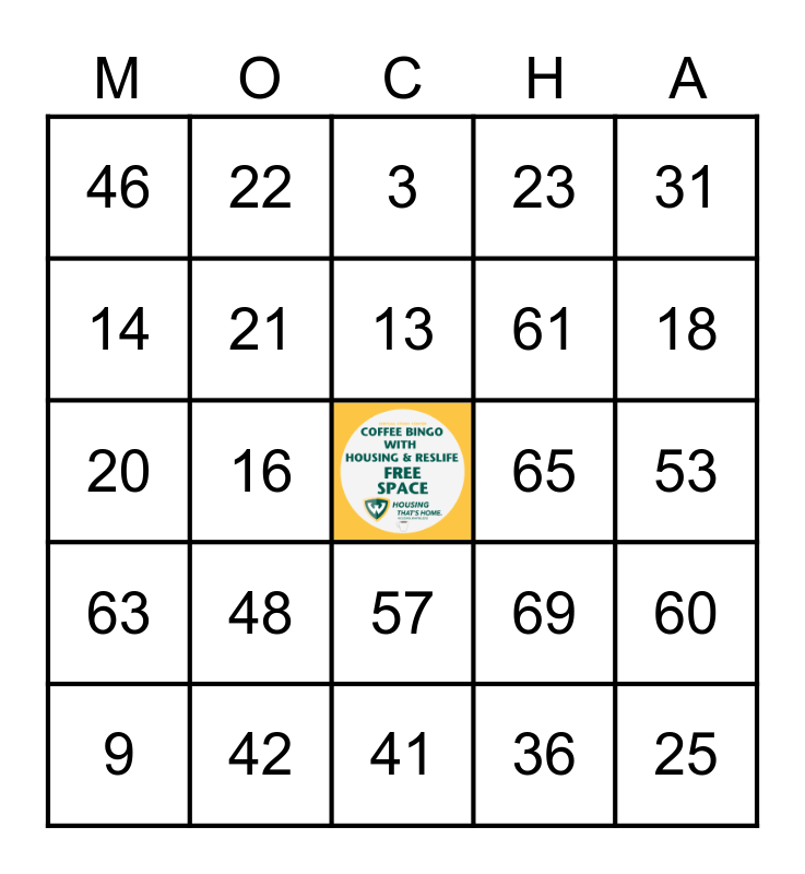 Coffee Energizer Bingo Card