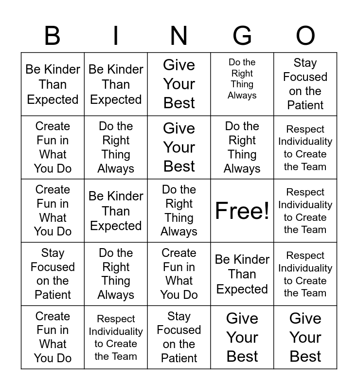 Kindred Core Six Bingo Card