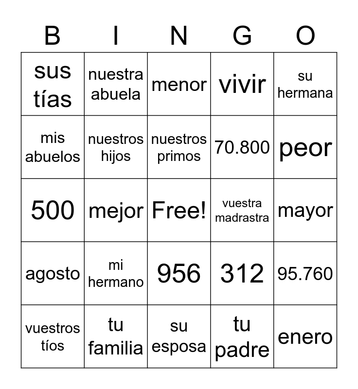 Unidad 3, Lección 2 Bingo Card