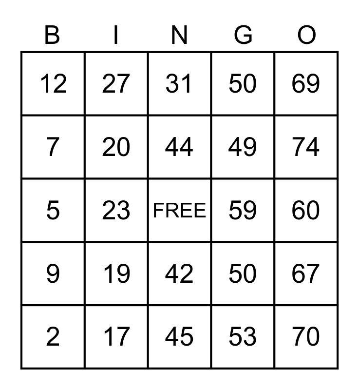 B I N G O t Bingo Card