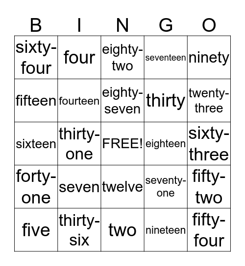 Number Word Bingo Card