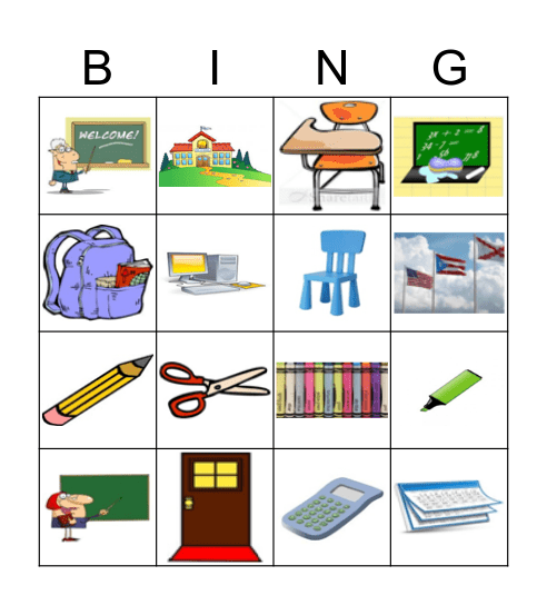 La escuela Bingo Card