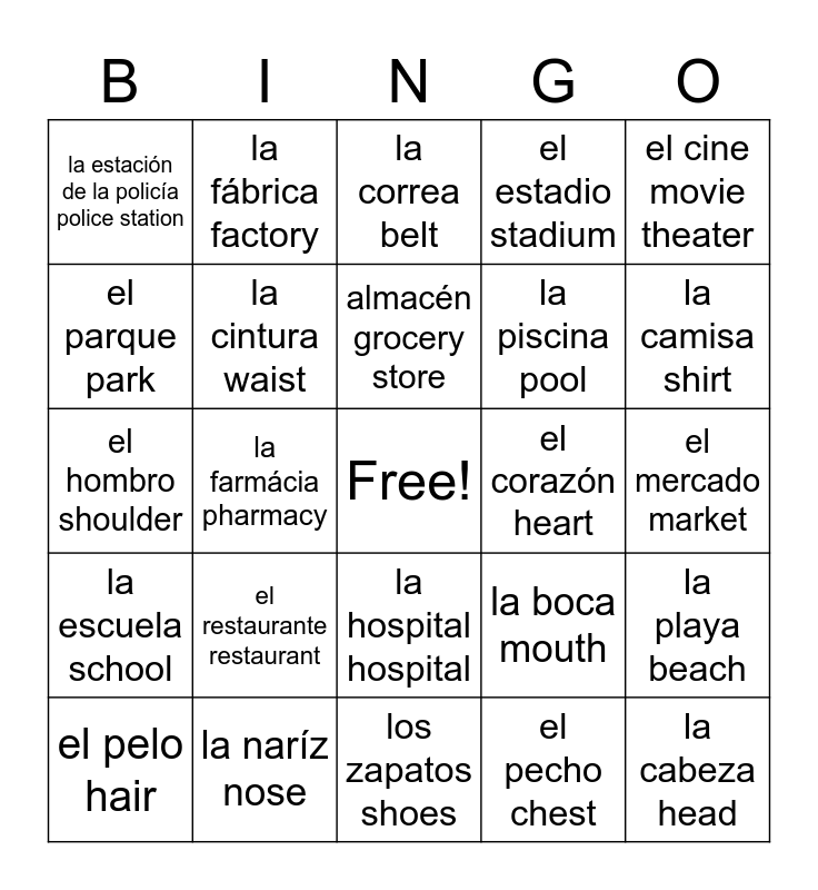 INTERCAMBIO Bingo Card