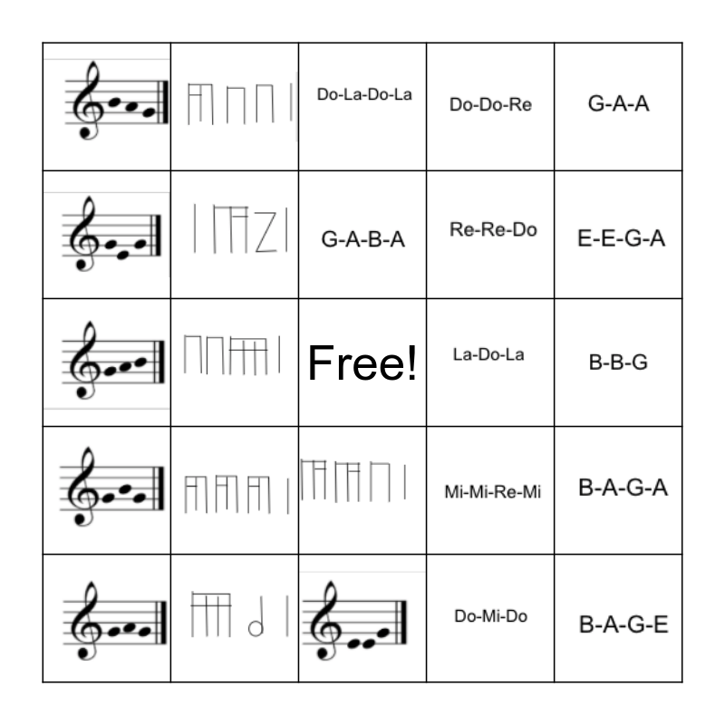4th Grade Recorder Bingo Card