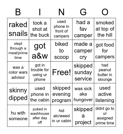 Staff Bingo Card