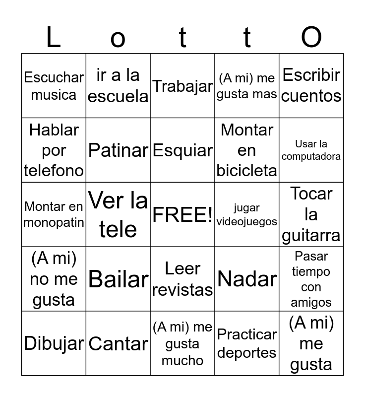 Realidades 1 Capitulo 1A Bingo Card