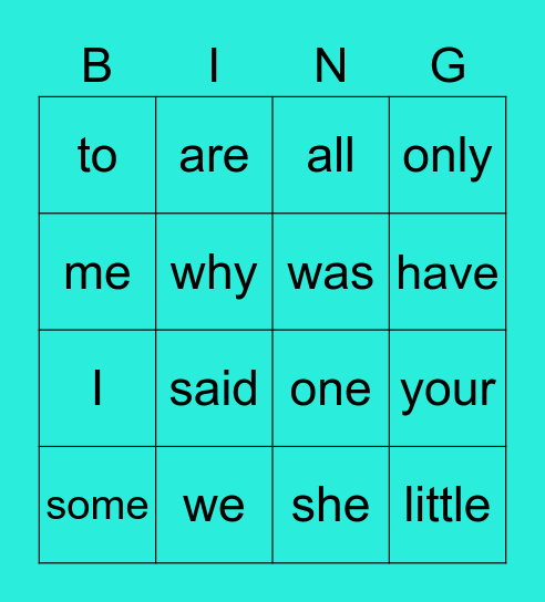 Tricky Words Bingo Card