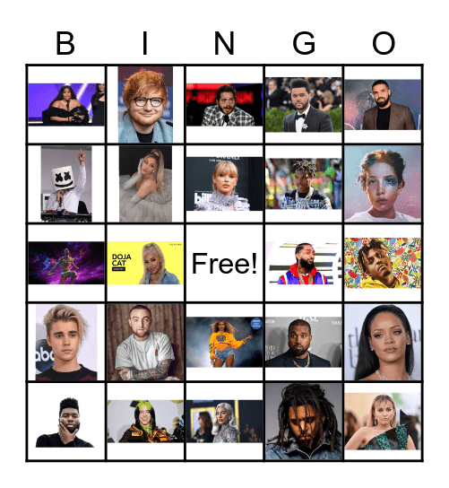 Singers & Rappers 2020 Bingo Card