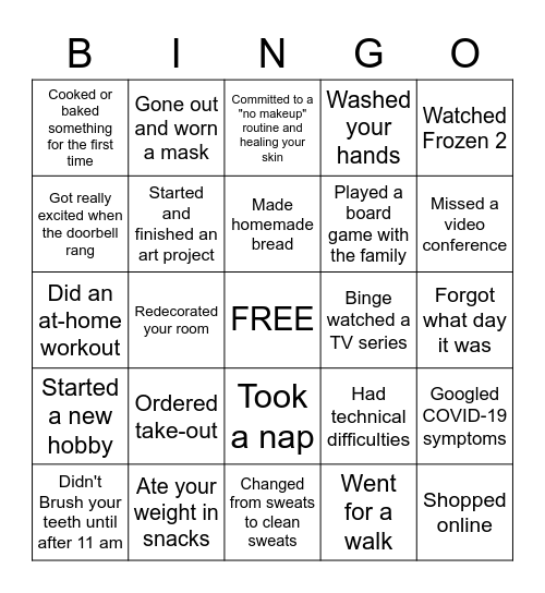 Quarantine Bingo Card