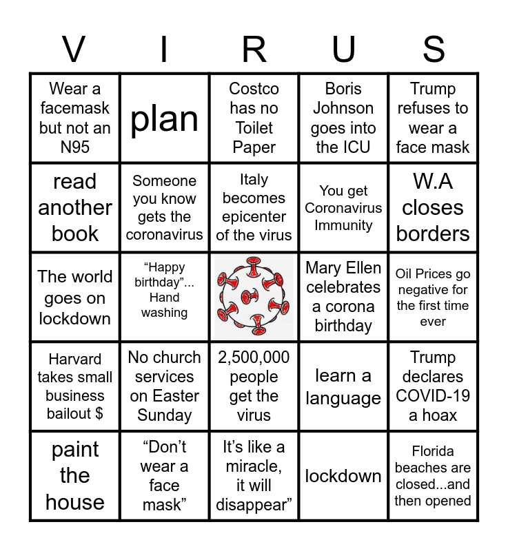 Coronavirus Bingo Card