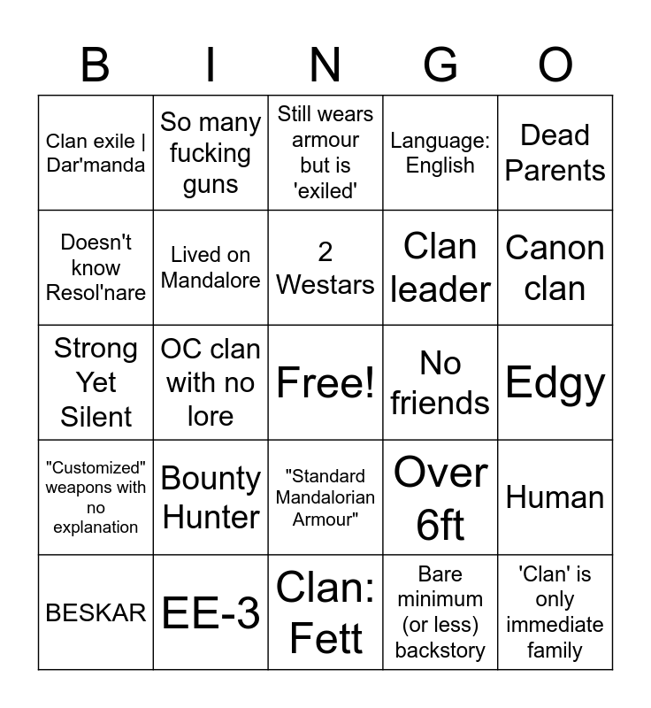 BAD MANDO BINGO Card