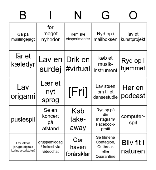 Global Pandemic Bingo Card