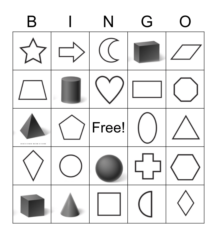 2D & 3D Shapes Bingo Card