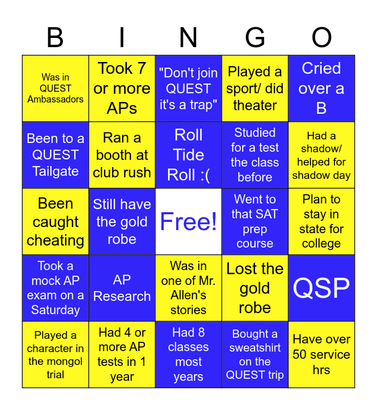 QUEST Bingo Card