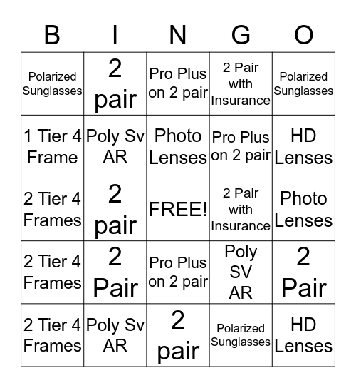 Eyemart Express Bingo Card