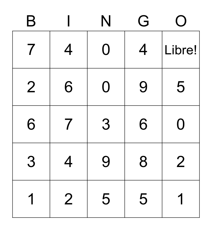 BINGO en français ! Bingo Card