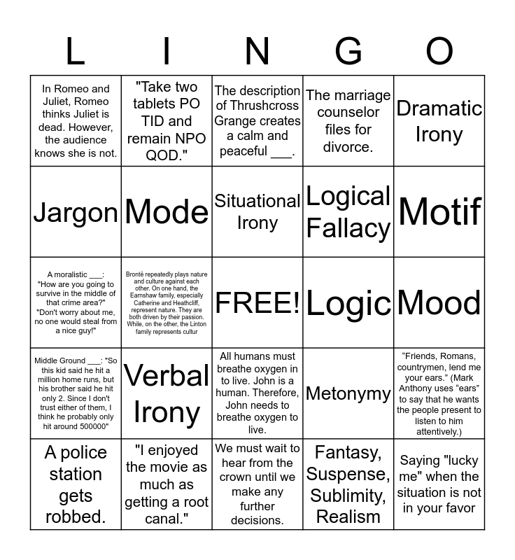 Rhetorical Bingo Card