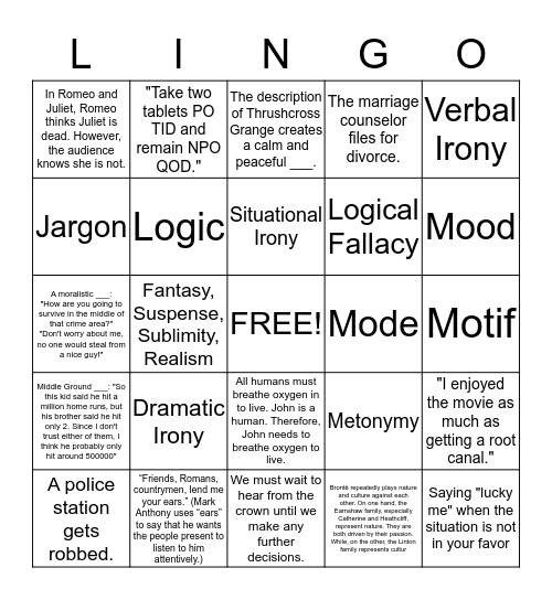 Rhetorical Bingo Card