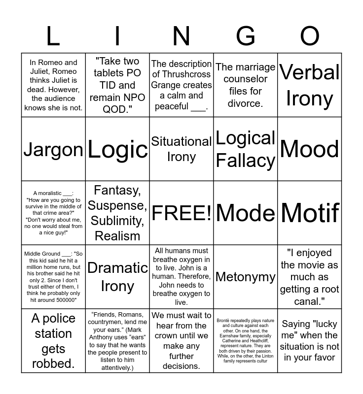 Rhetorical Bingo Card