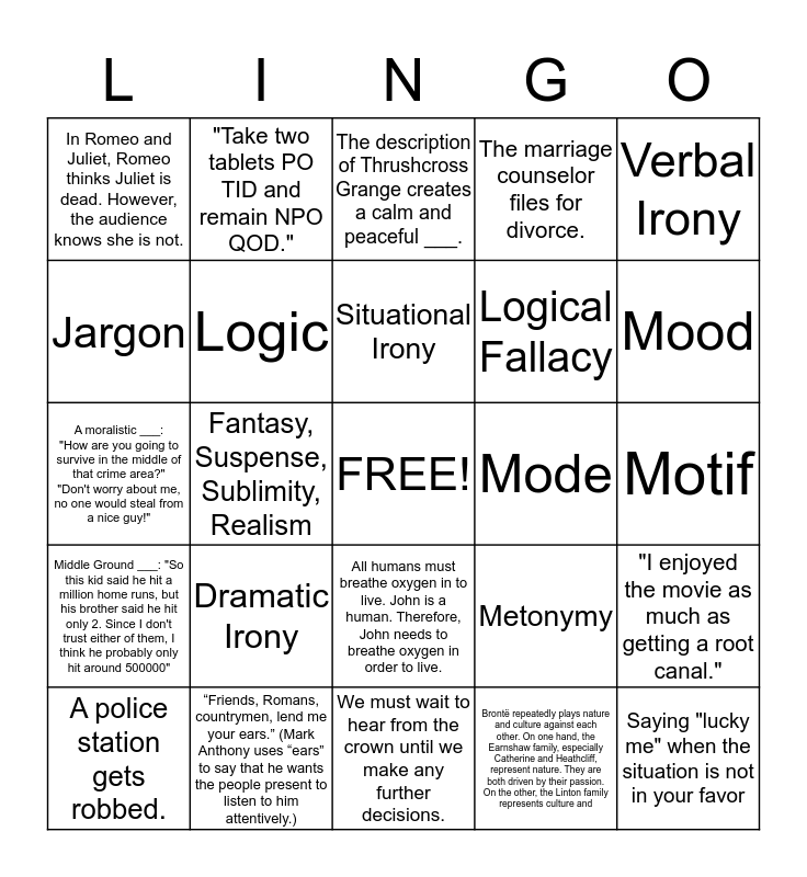 Rhetorical Bingo Card