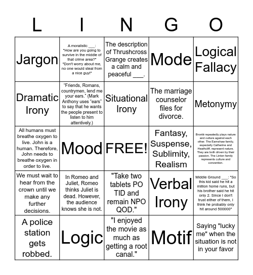 Rhetorical Bingo Card