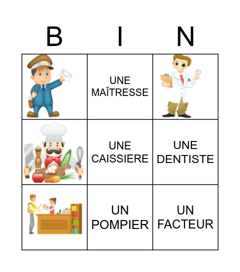 LES MÉTIERS Bingo Card