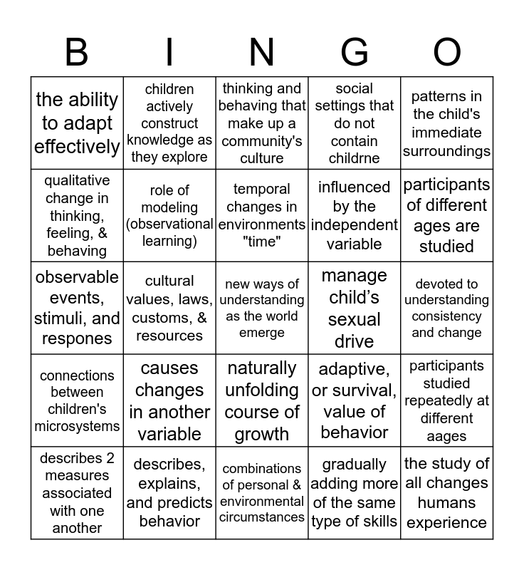 Prenatal Infant & Toddler Bingo Card