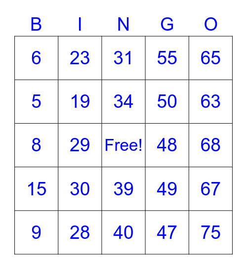 Round 2 - Any Line of 5: Rows, Columns, or Diagonals Bingo Card