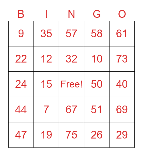 mark Bingo Card