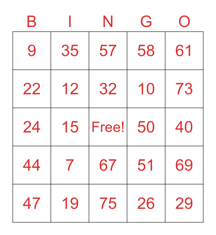 mark Bingo Card