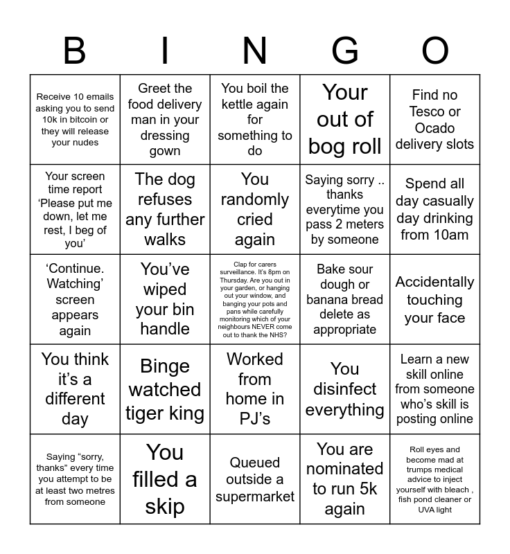 1st world problems Lockdown Bingo Card