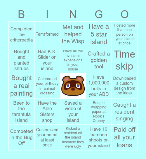 ACNH Boss Bingo Card
