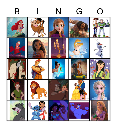 Disney Songs Bingo Card