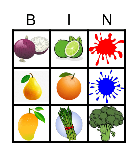 Frutas y vegetales Bingo Card
