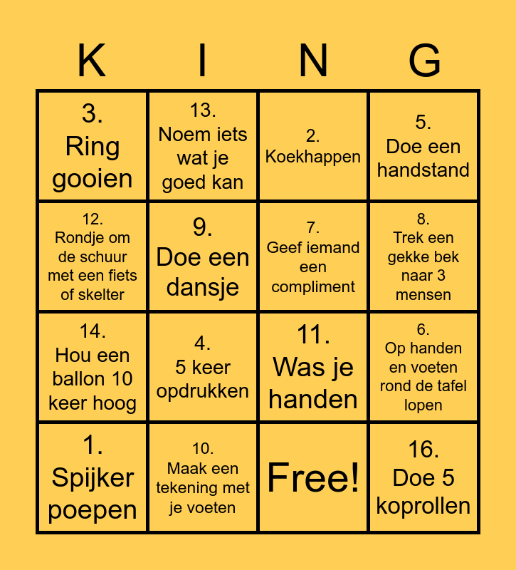 Koningsdag bingo Card
