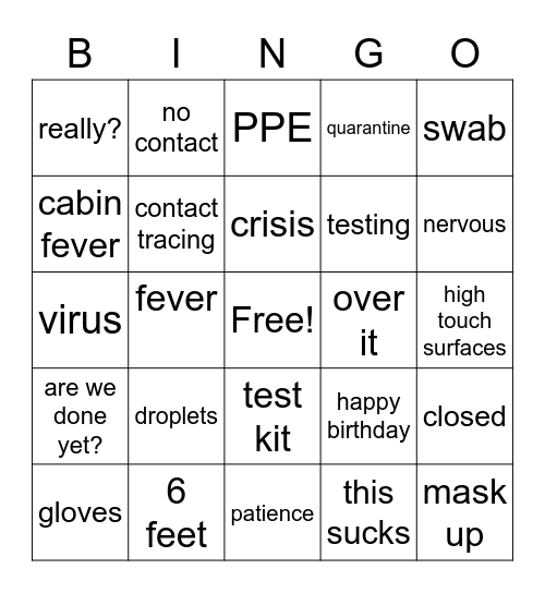 Pandemic Bingo Card